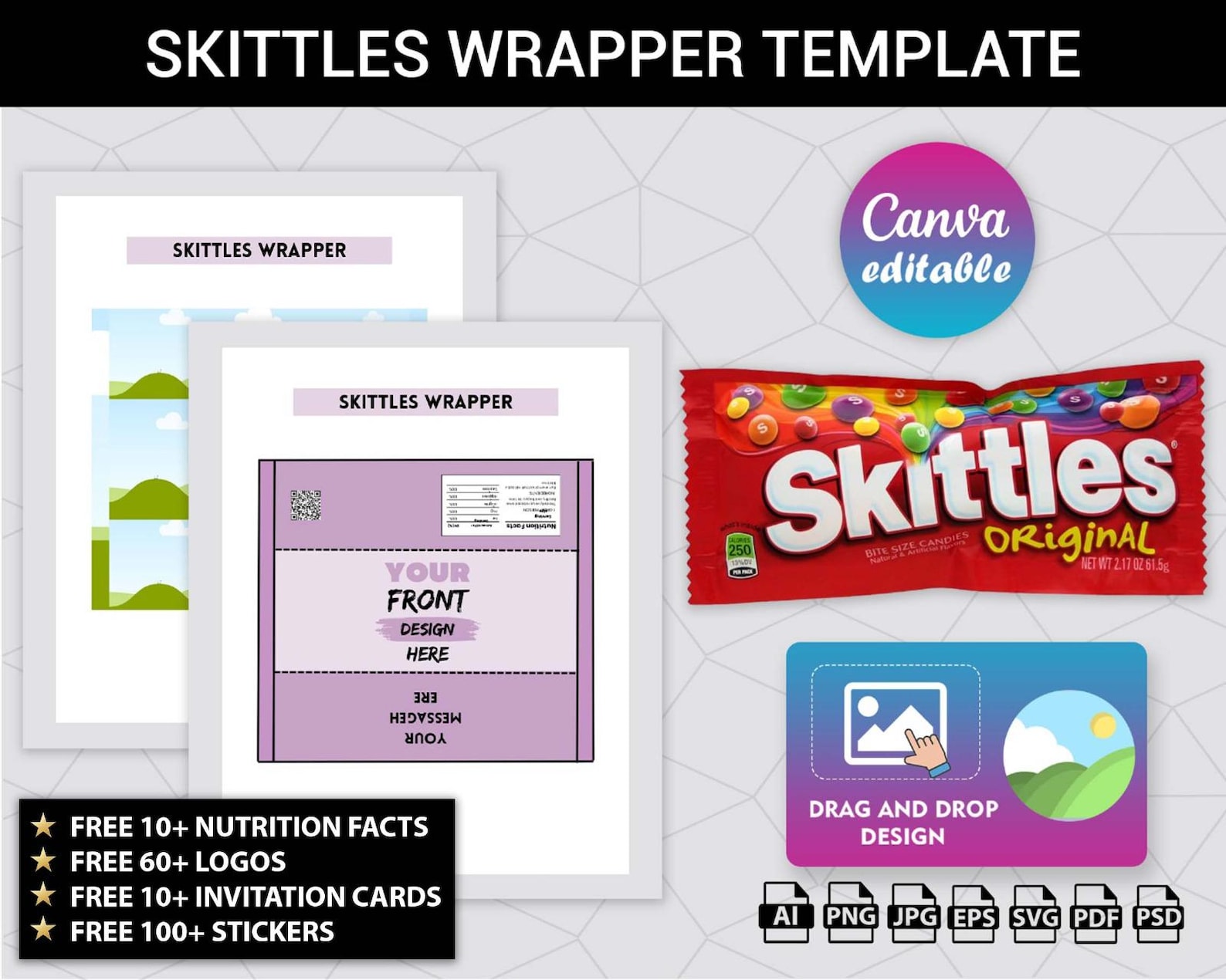 Skittles Wrapper Template, Blank Skittles Candy Wrapper Label, Skittles ...
