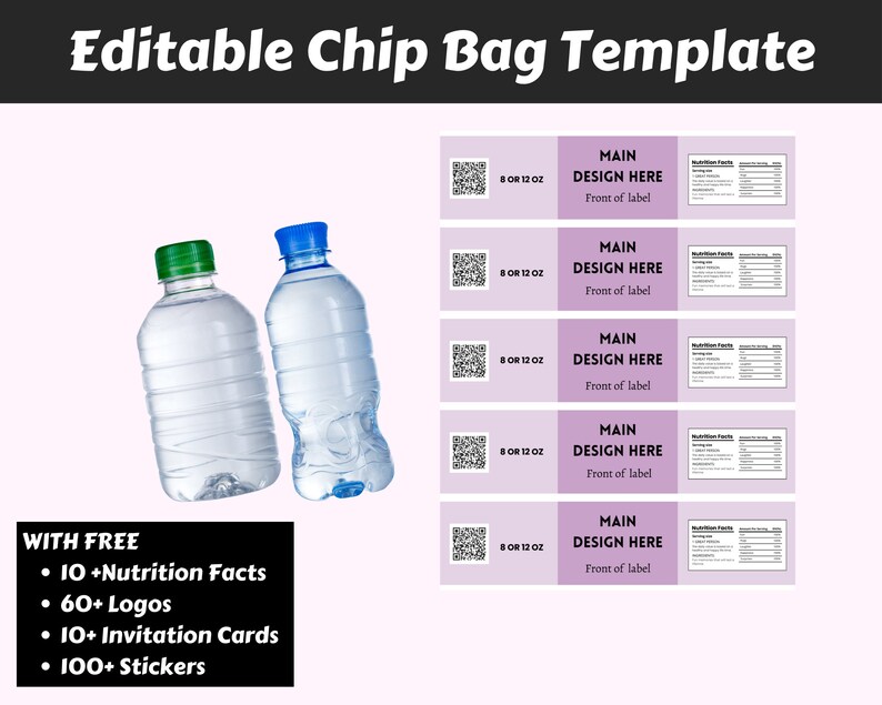 Water Bottle Labels Template Water Bottle Label Blank - Etsy