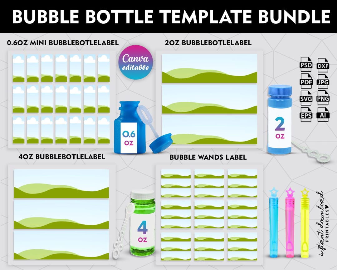 Bubble Bottle Label Template Bundle, Canva Editable (digital Download ...