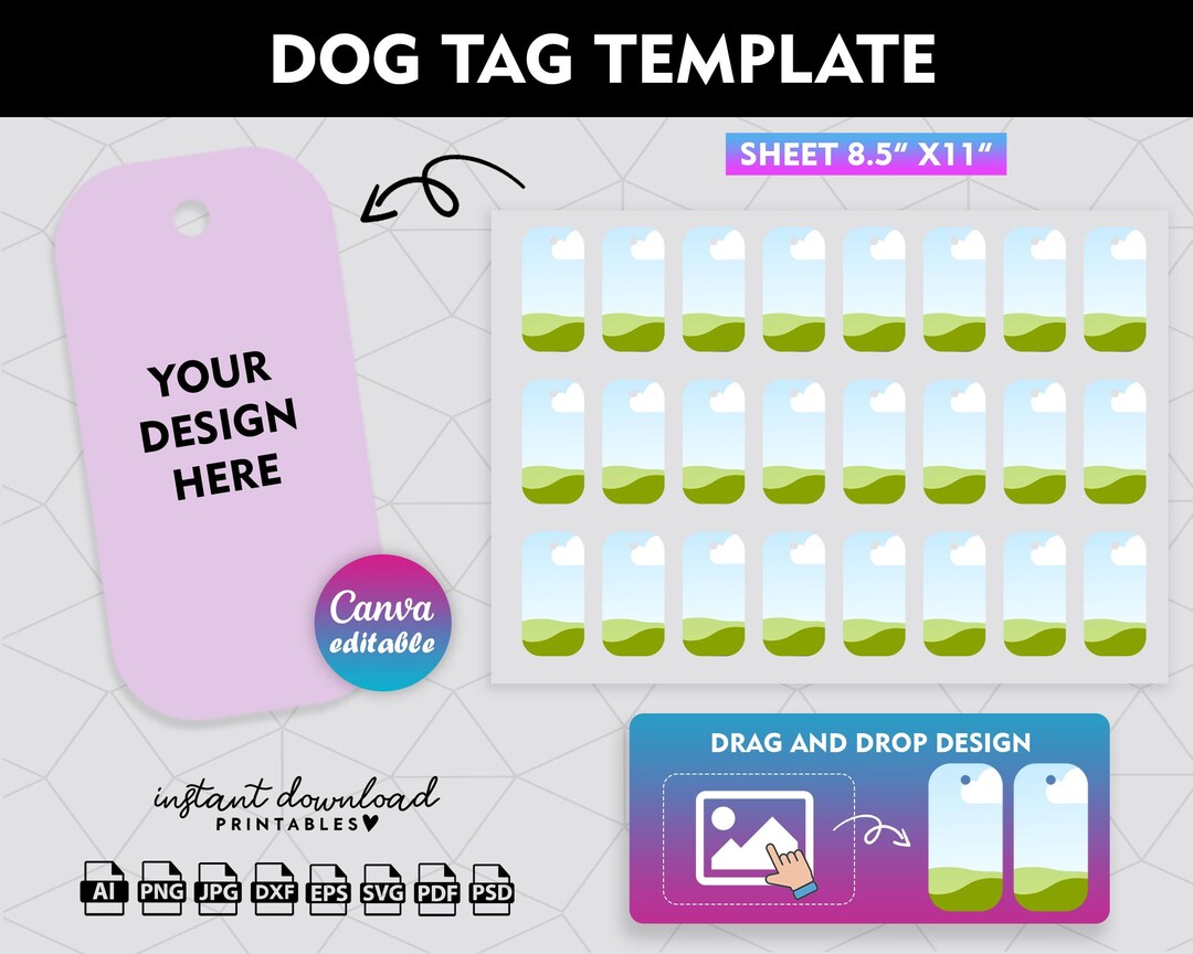 Dog Tag Template, Bone Tag Template, Dog Tag Svg, Canva Frame Dog Tag ...