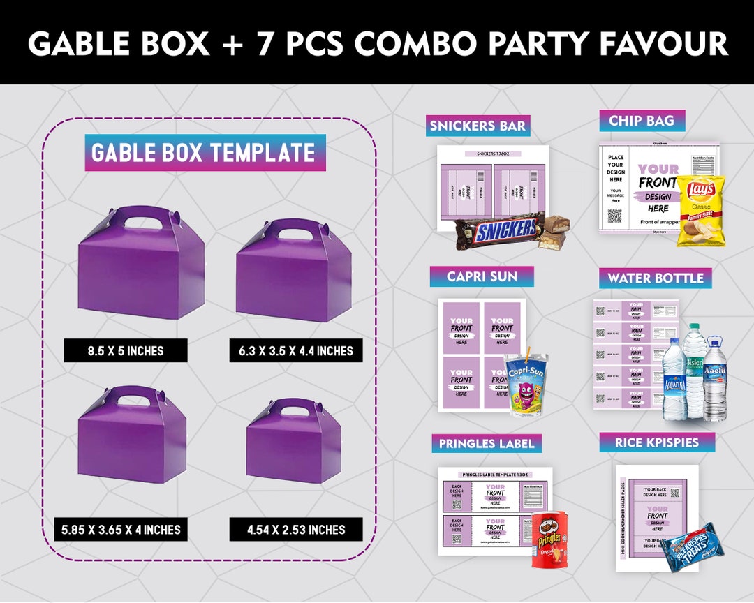 07 Party Favor Templates, Birthday Party Template Bundle, Gable Box ...