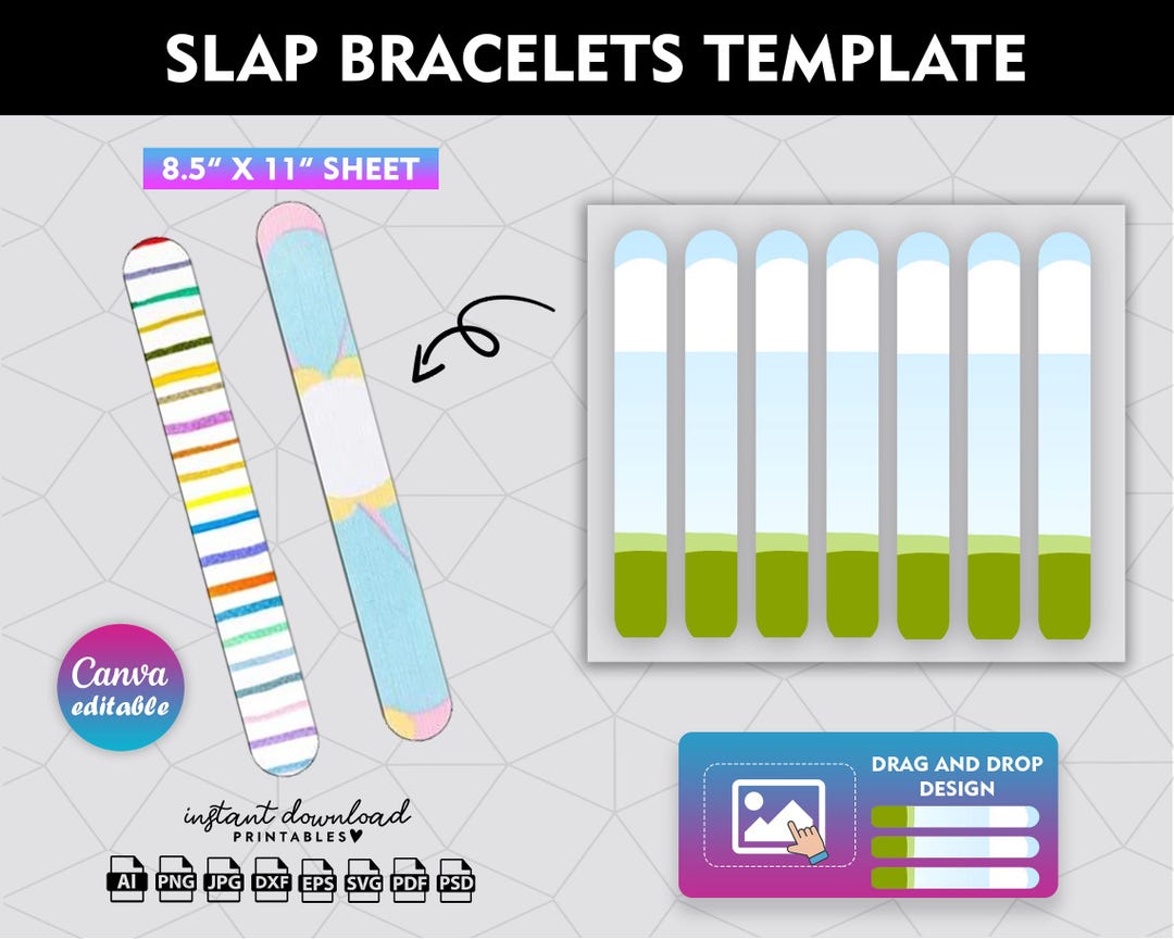 Slap Bracelet Template, Blank Mockup, Canva Editable (digital Download ...