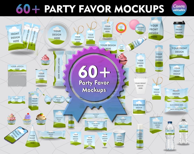 Party Favor Mockups Bundle - Canva Editable (60+) - Etsy