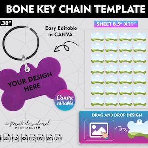 Dog Bone Keychain Template, Sublimation SVG, Canva Editable (digital ...