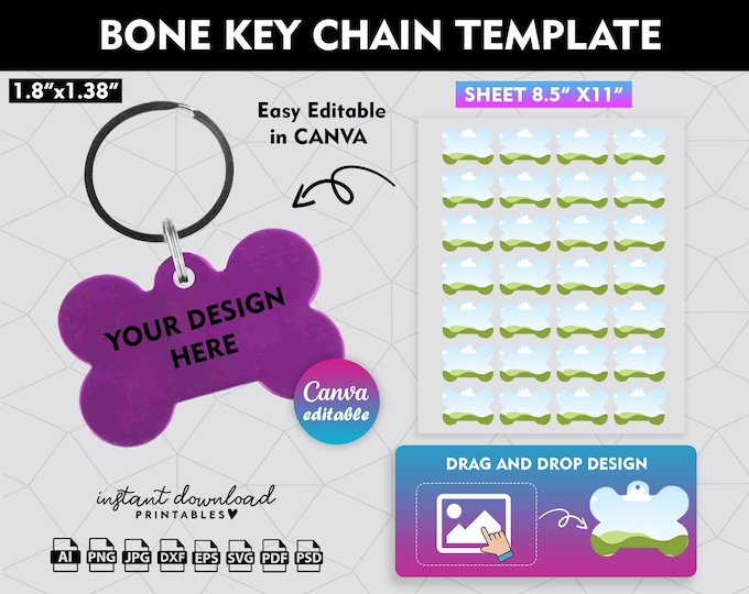 Bone Keychain Template , Pet Dog Bone Shaped Keychain Template ...