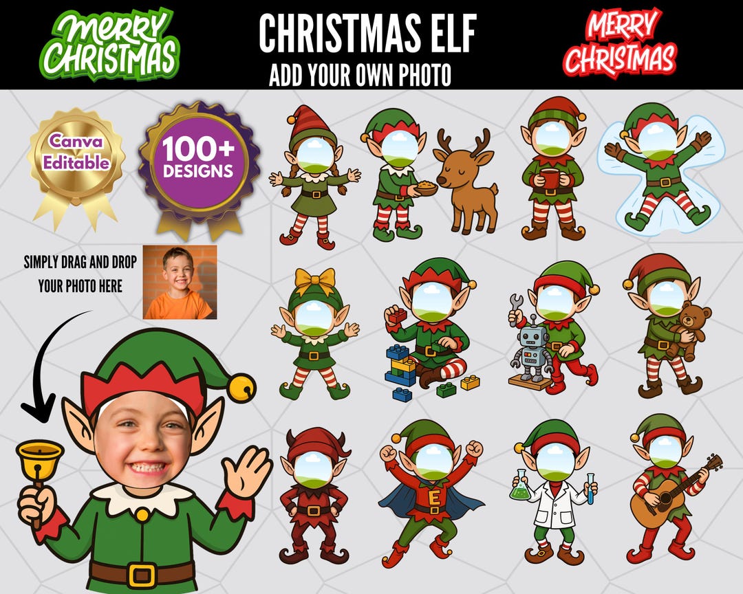 DIY Elf Yourself PNG Bundle, Christmas Photo Face (canva Editable) - Etsy