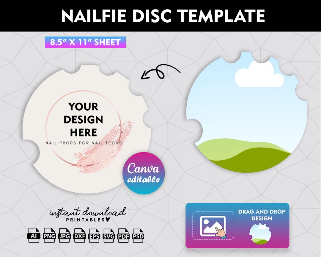 Nailfie Disc Template, Nail Photo Prop, Canva Editable (digital ...