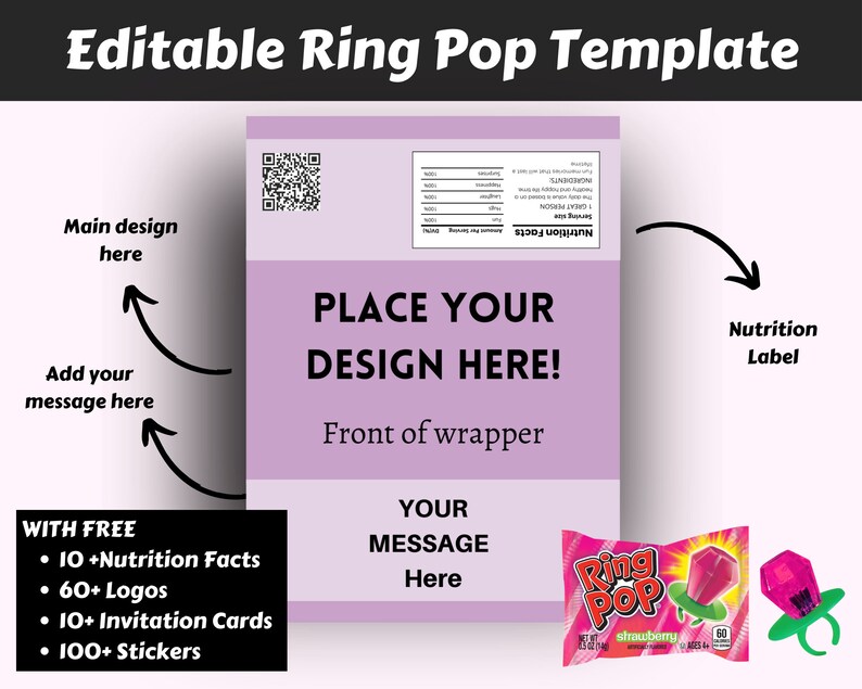 Editable Ring Pop Wrapper Template | Canva, JPG, PNG, SVG Files - Etsy
