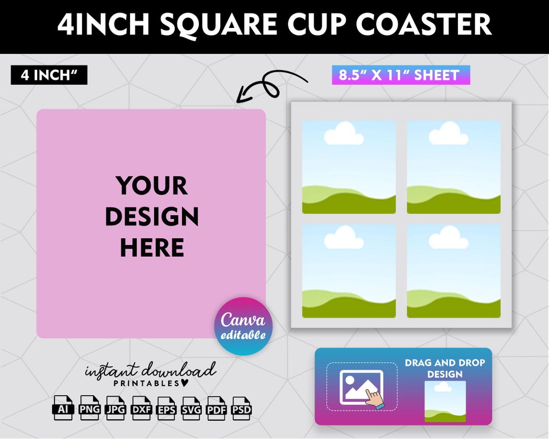 Editable Square Coaster Template: Canva Printable (SVG, PNG, DXF) - Etsy