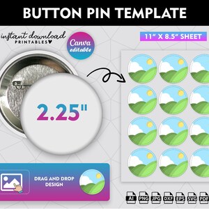 Button Pin Template: SVG, PNG, JPG, Canva Editable Files - Etsy