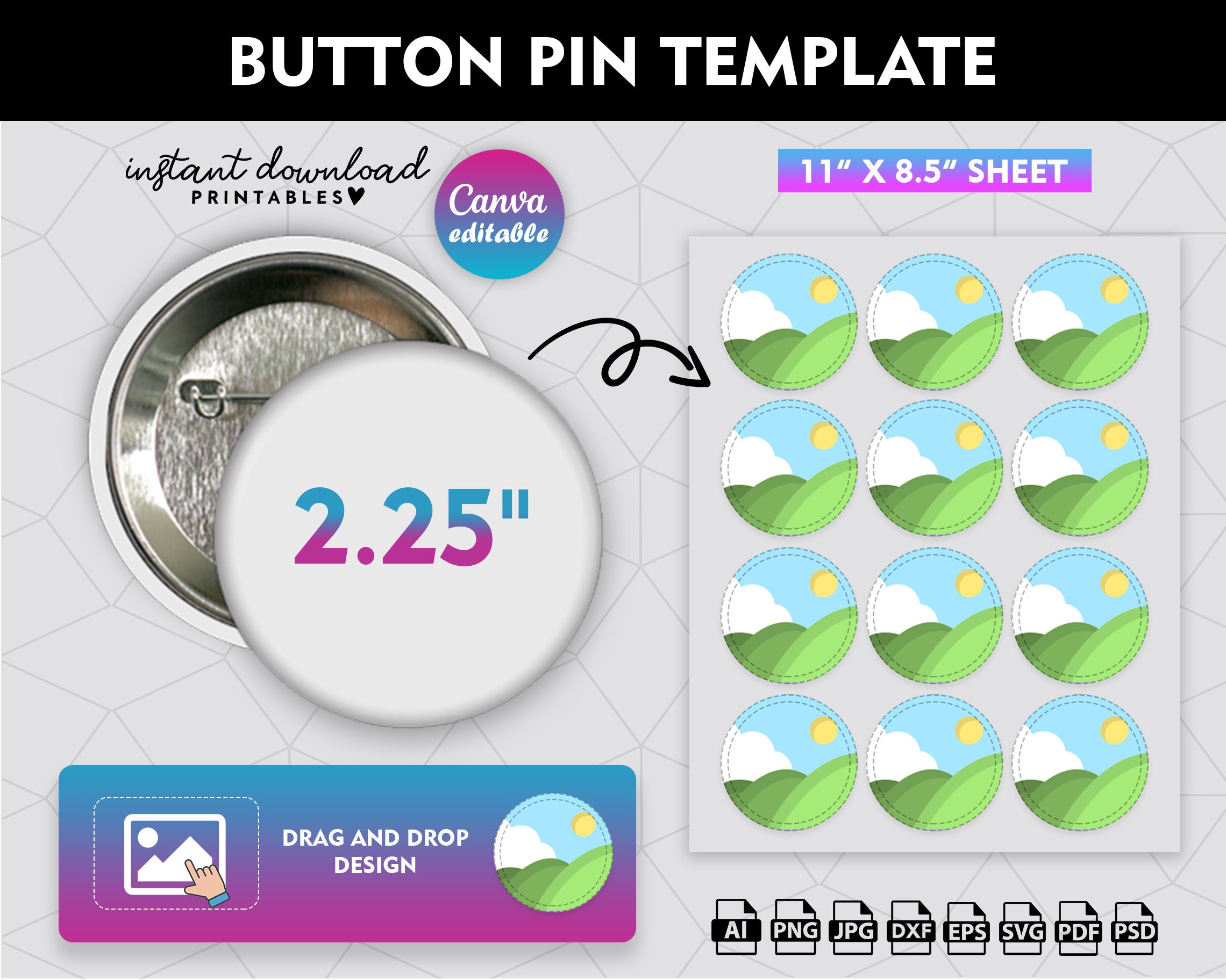 Button Pin Template: SVG, PNG, JPG, Canva Editable Files - Etsy