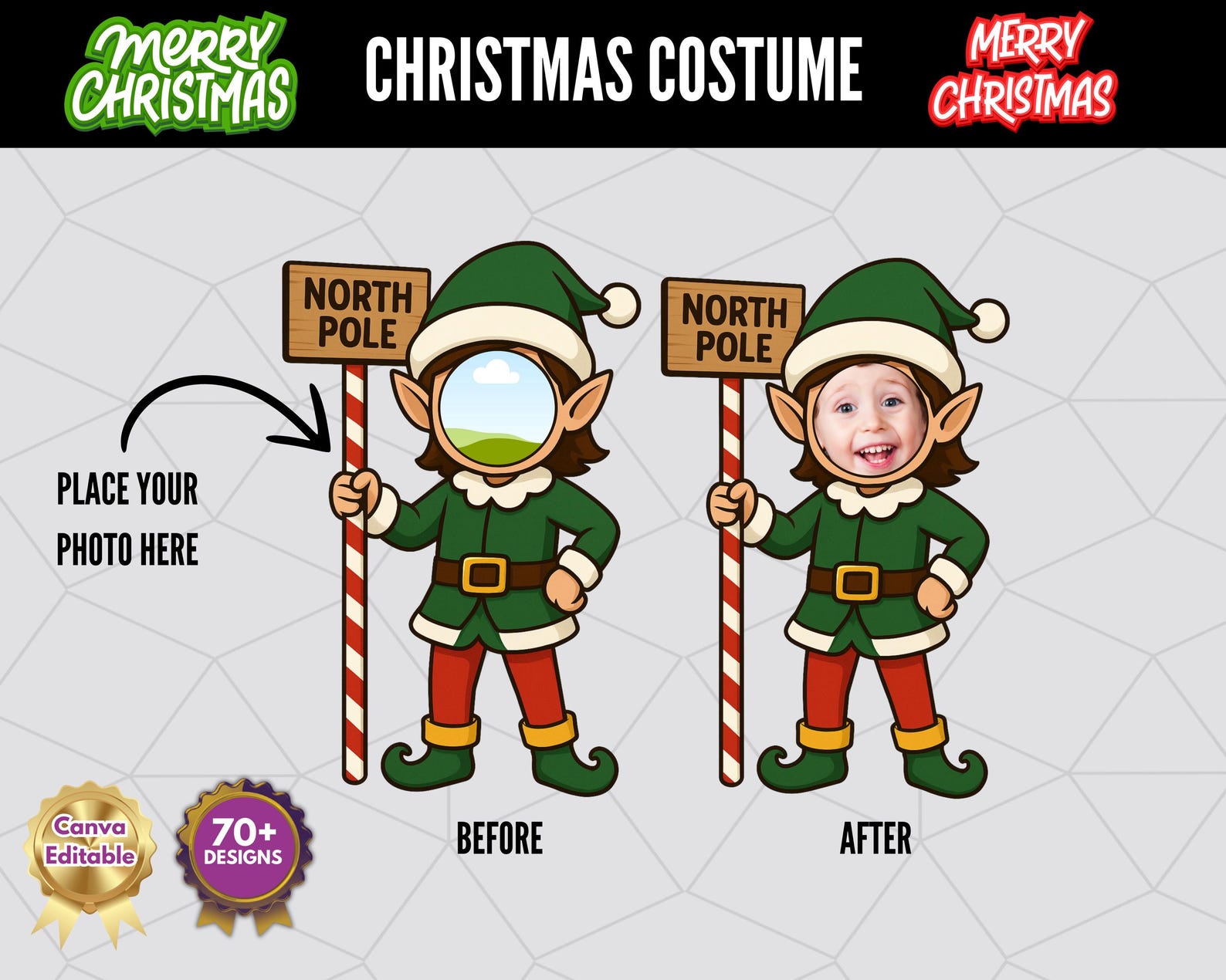 Cara de duende navideña PNG, hazlo tú mismo (Canva editable) - Etsy España