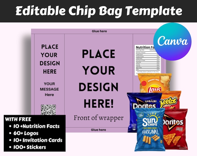 Chip Bag Template, Blank Chip Bag, Chip Bag Template Canva Editable ...