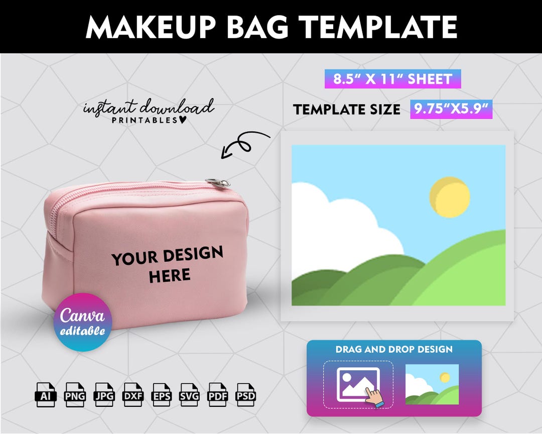 Makeup Bag Template, Cosmetic Bag SVG, Canva Editable (digital Download ...