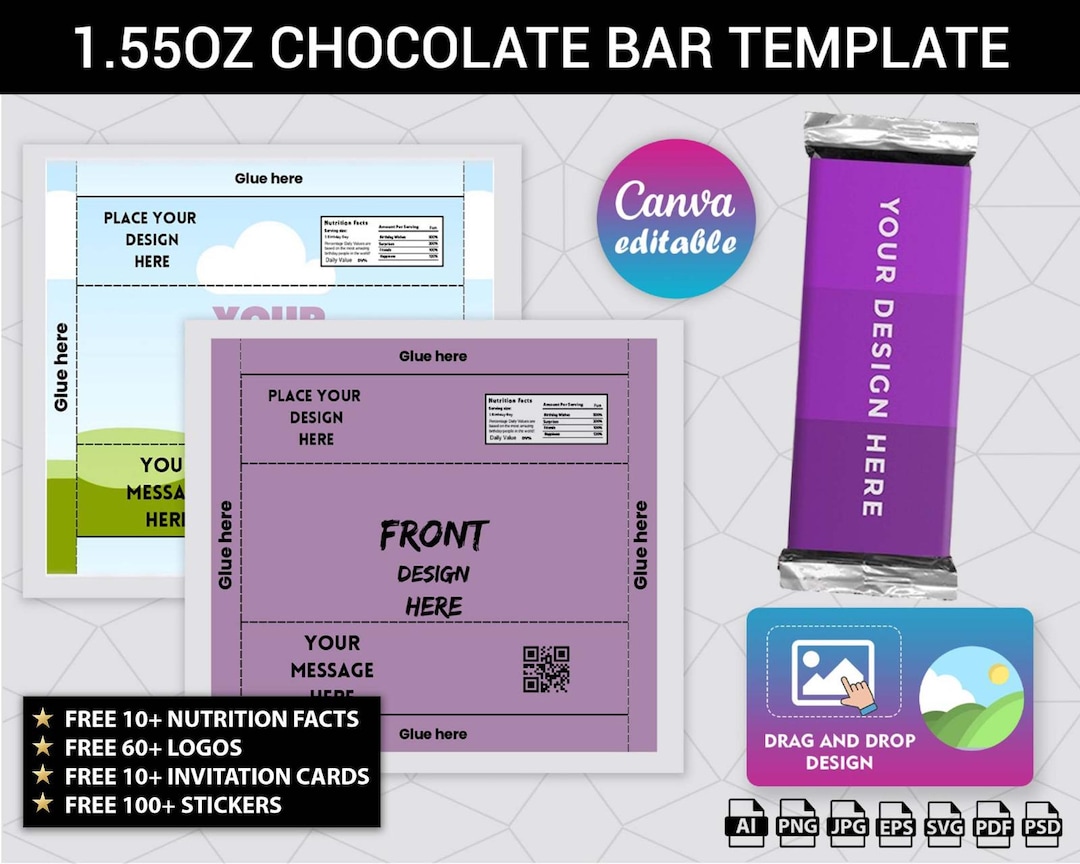 1.55oz Chocolate Bar Wrapper Template, Candy Bar Wrapper, Chocolate ...
