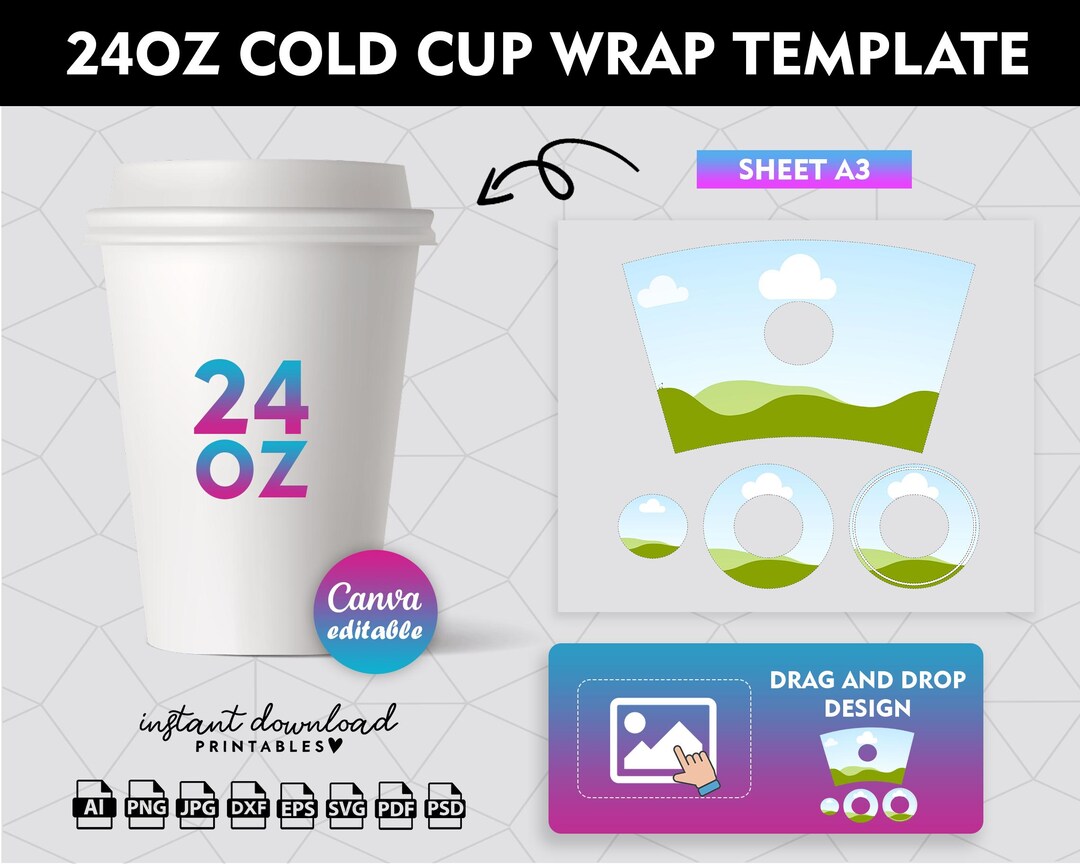 24oz Cold Cup Wrap Template, Canva Editable (digital Download) - Etsy