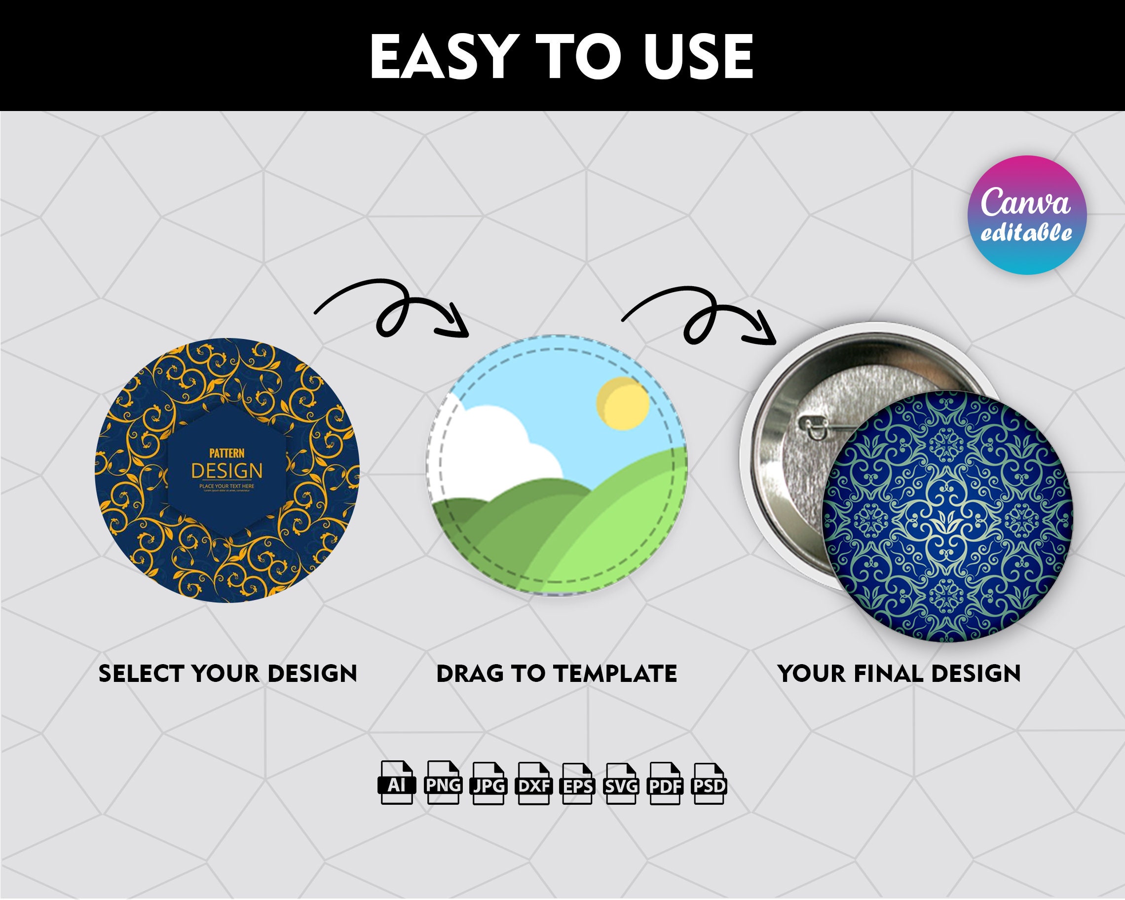 Button Pin Template: SVG, PNG, JPG, Canva Editable Files - Etsy