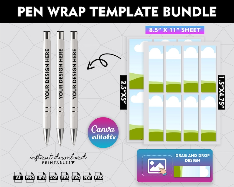 Pen Wrap Template, Pen Sublimation Template, Pen Wrapper Template ...
