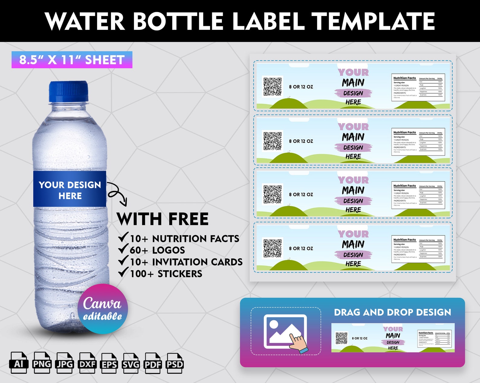 Water Bottle Label Template, Editable Canva Design (SVG, PNG, PDF) - Etsy