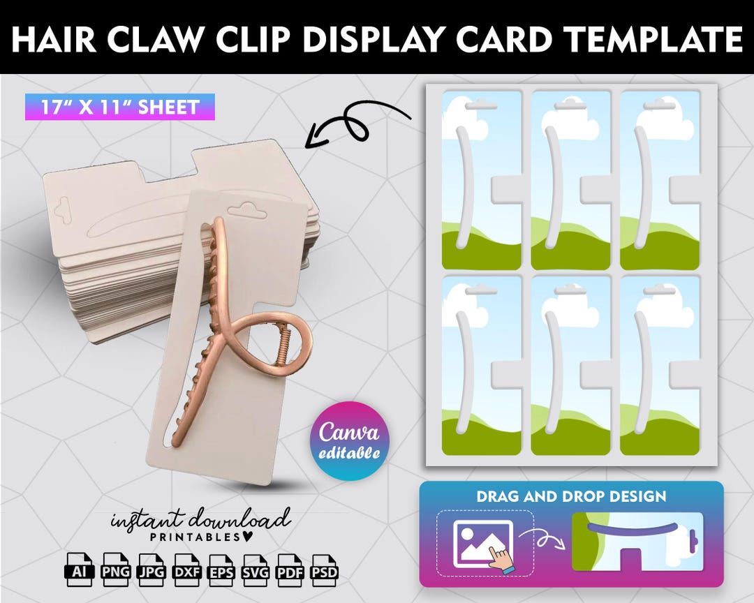 Hair Clip Display Card Template, Claw Clip Cards SVG, Hair Claw Clip ...