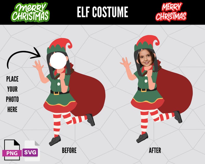 Christmas Add Your Own Photo Face, DIY Elf Yourself PNG Bundle, Elf ...