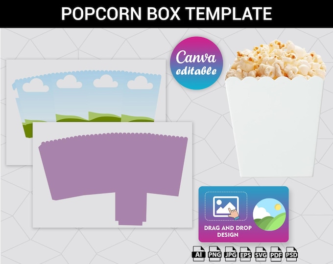 Pop Corn Box Template, Popcorn Box Blank Template, Snack Box Template ...
