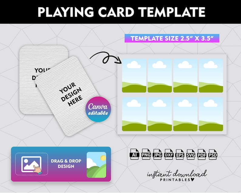 Blank Playing Card Template, Editable DIY Design (canva, Svg, Png, Jpg ...