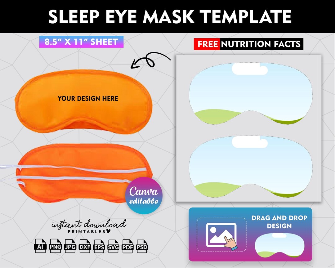 Sleeping Mask Svg, Sleep Eye Mask Template Sublimation, Customized Eye ...