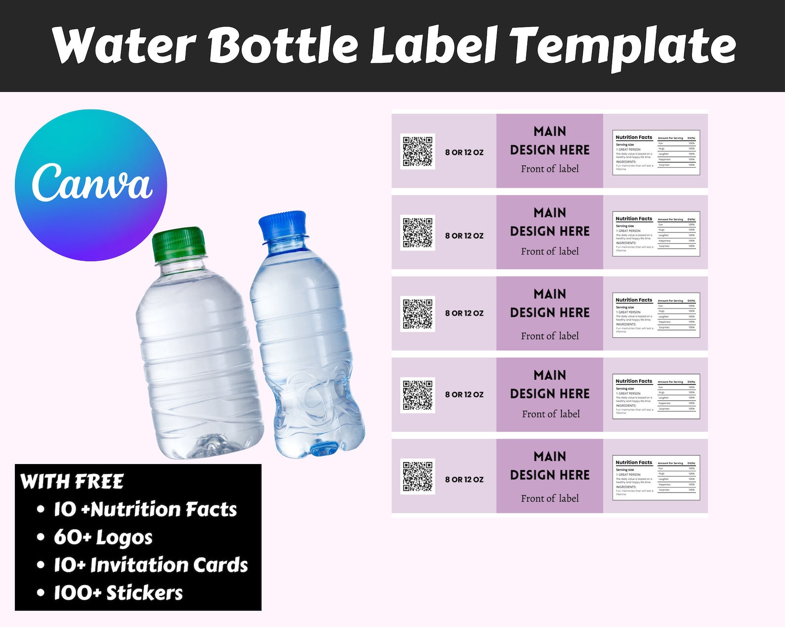Water Bottle Labels Template Water Bottle Label Blank - Etsy