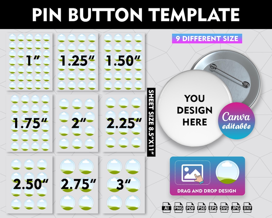 Button Pin Template: SVG, PNG, JPG, Canva Editable (digital Download ...