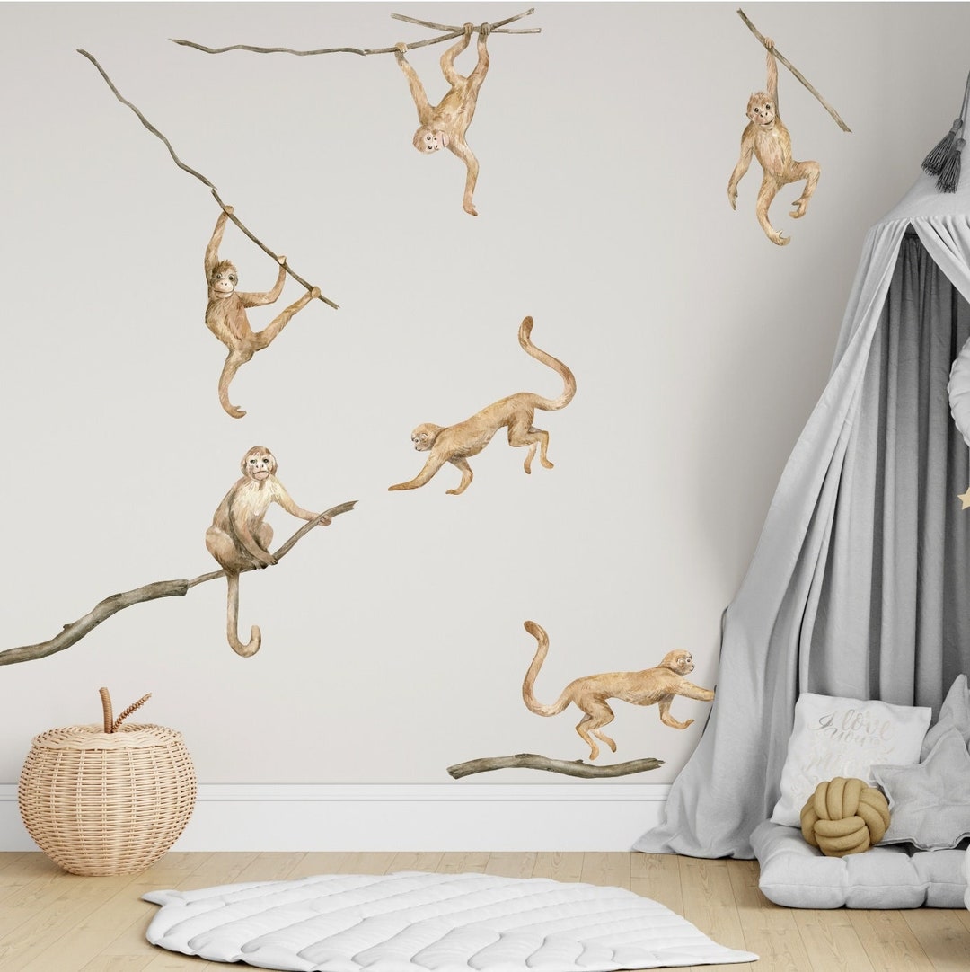 Stickers Monkeys, Kids Room Decor, Sticker Set, Animals Sticker, Monkey ...