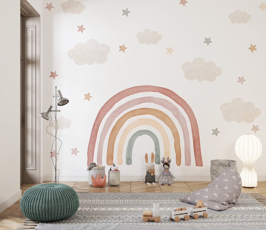 Rainbow Decal for Kids, Rainbow Wall Sticker, Large Rainbow Decal, Kids Room Decoration, Clouds ...