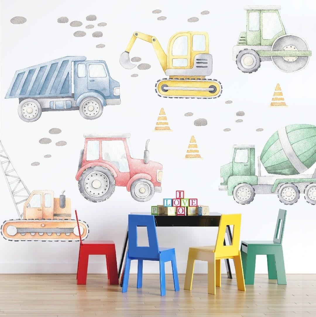 Construction Site Stickers - Excavator, Truck, Roller, Crane, Tractor ...