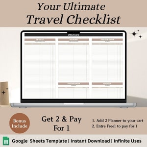 Ultimate Travel Planner Checklist Spreadsheet, Vacation Organizer ...