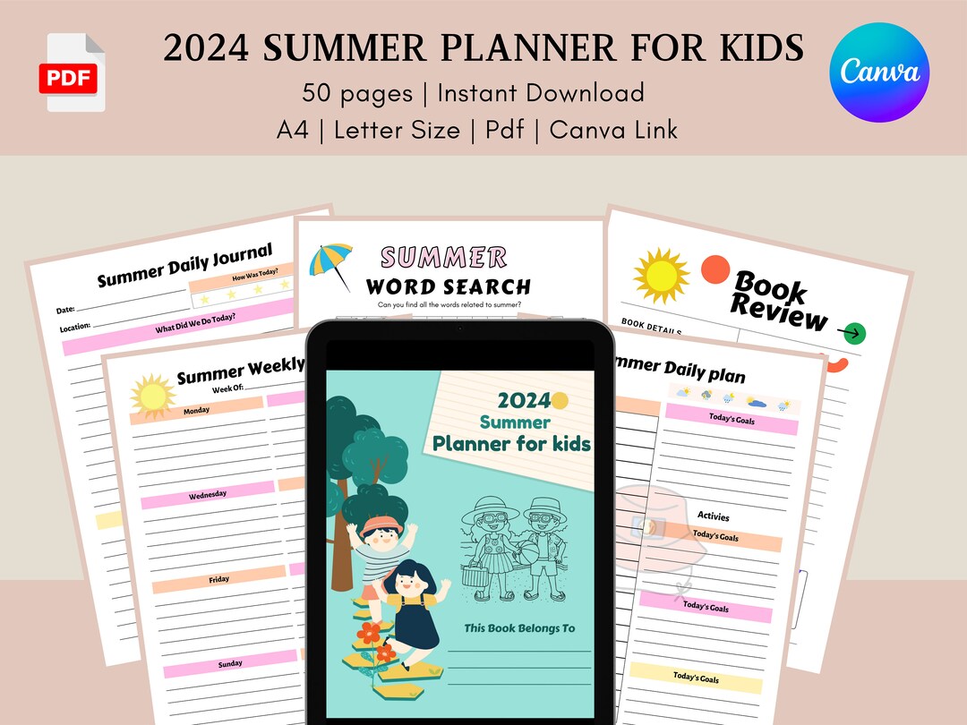 2024 Editable Kids Summer Planner, Printable Summer Planner, Summer ...