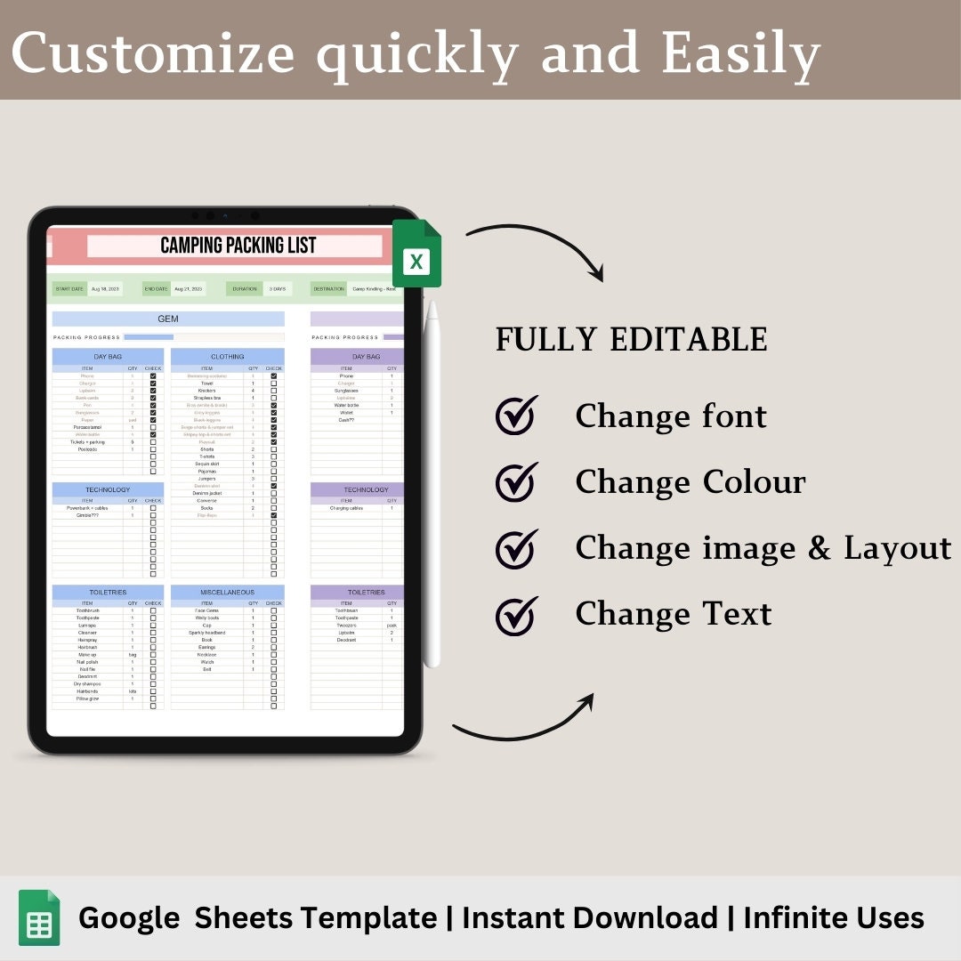 Ultimate Editable Vacation Packing List | Travel Checklist Template ...