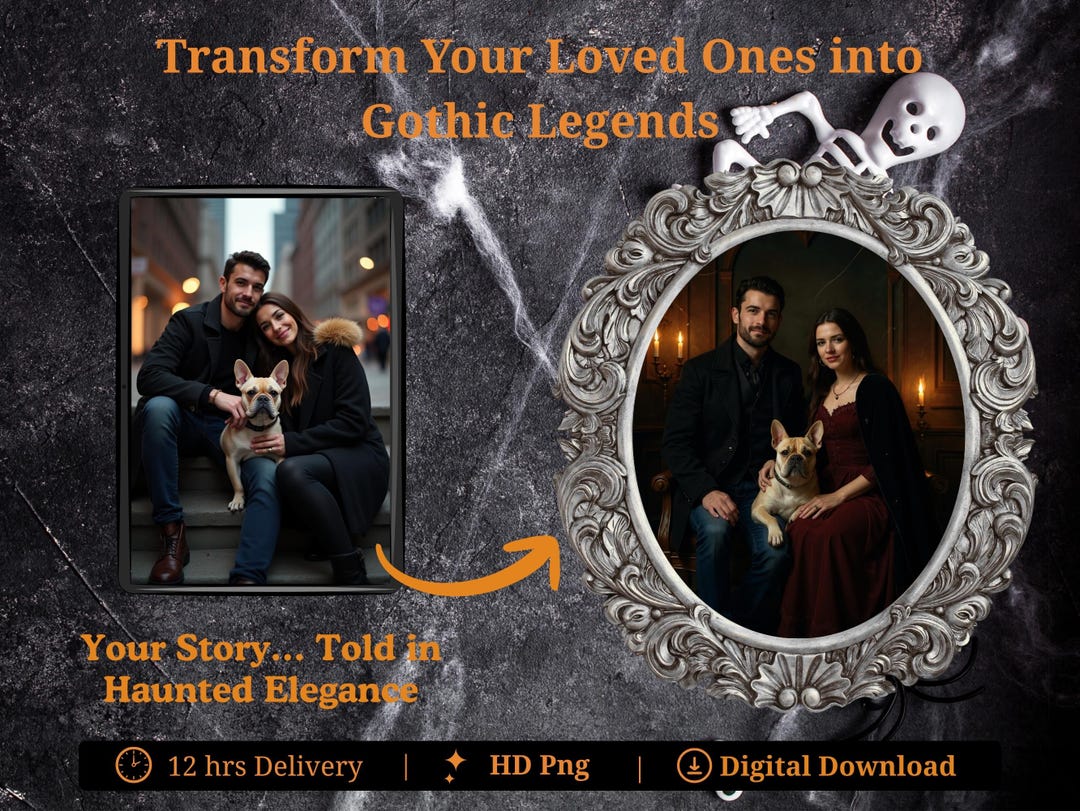 Custom Haunted Couple & Pet Portrait | Personalized Halloween Gift ...