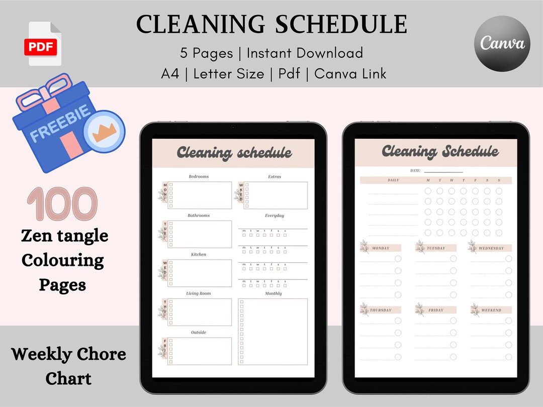 Cleaning Checklist, Weekly Chores Tracker, Housekeeping Organizer, Home ...