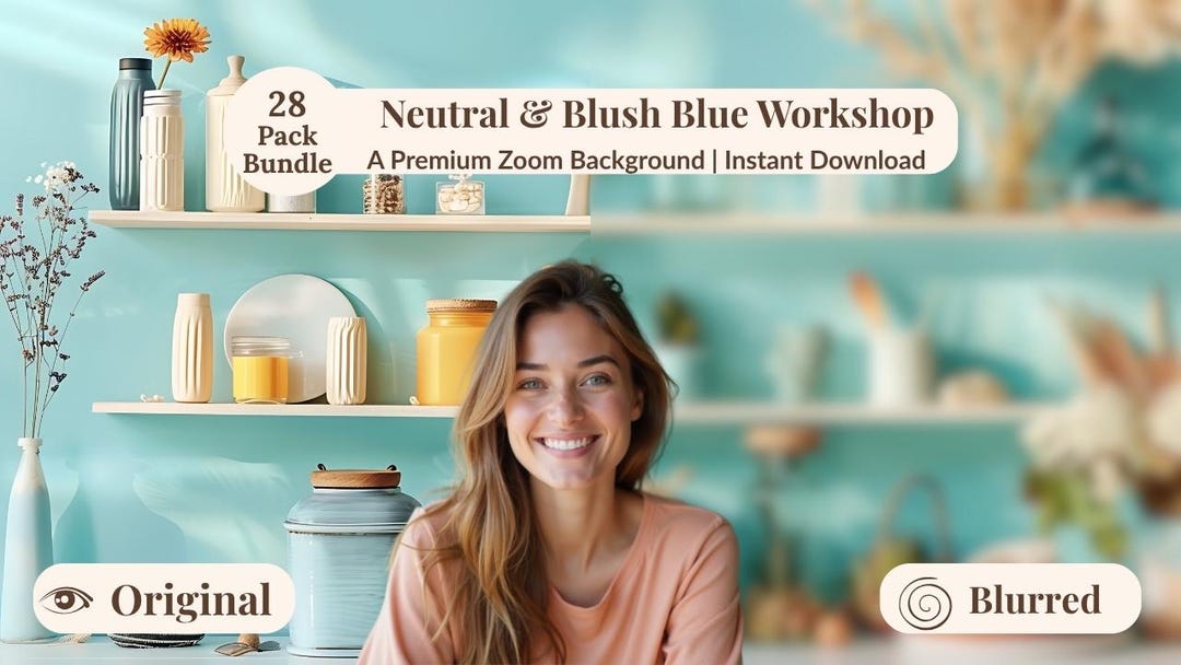 Blush Blue Virtual Background, Neutral Workshop Design (digital ...