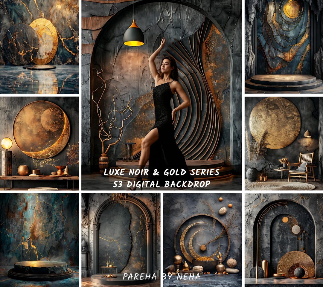 Buy Luxe Noir & Gold Digital Backdrop | Glam Photography (3840x4800 ...