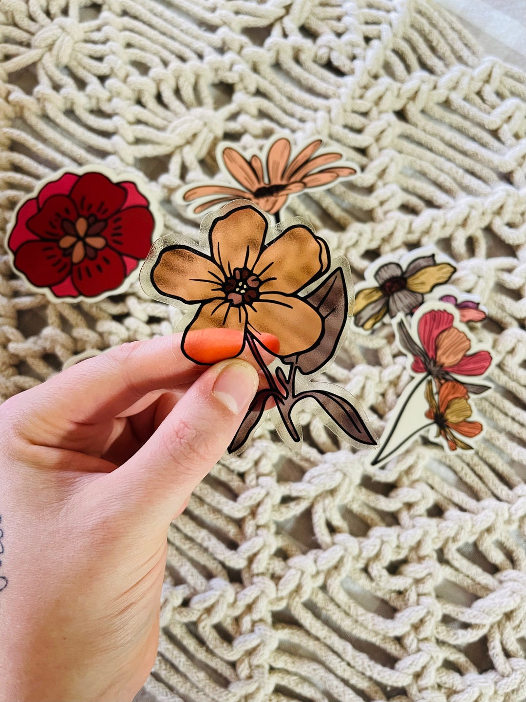 Clear Vinyl Flower Sticker Pack in Aesthetic Colours , Simple Pretty ...