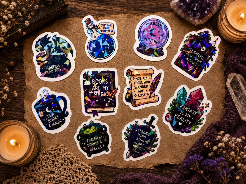 Bookish Fantasy Sticker Pack | 10 Holographic Vinyl Kindle Stickers ...