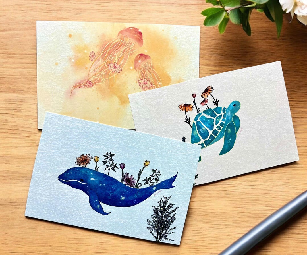 Australian Ocean Postcards Set, Handmade Floral Greeting Cards ...