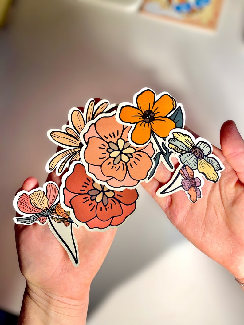 Clear Vinyl Flower Sticker Pack in Aesthetic Colours , Simple Pretty ...