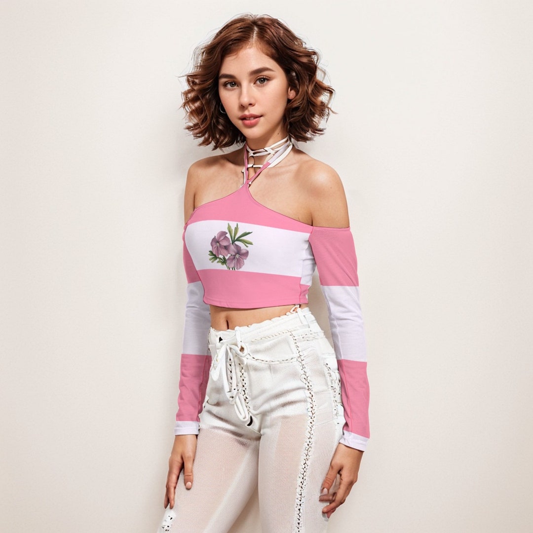 Sapphic Pride Halterneck Cropped Top off the Shoulder Long Sleeves ...