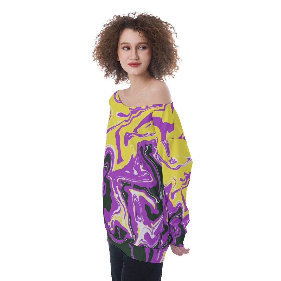 Non-binary Pride Oversized Off-shoulder Sweatshirt, Poured Paint Design, Ideal for Non-binaries ...