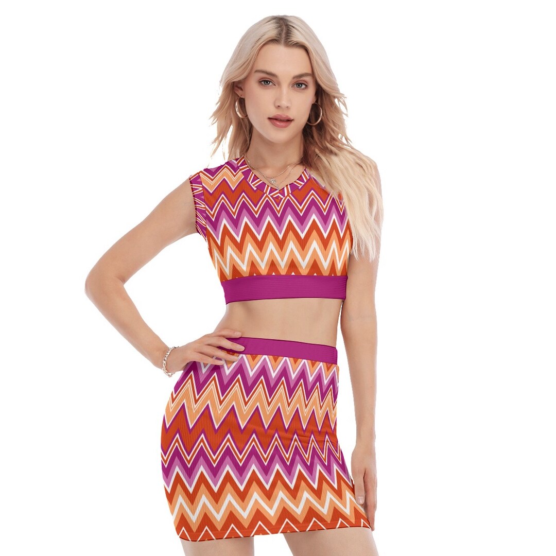 Lesbian Pride Skirt Suit Lesbian Pride Flag Zigzag Design Lesbian Crop ...