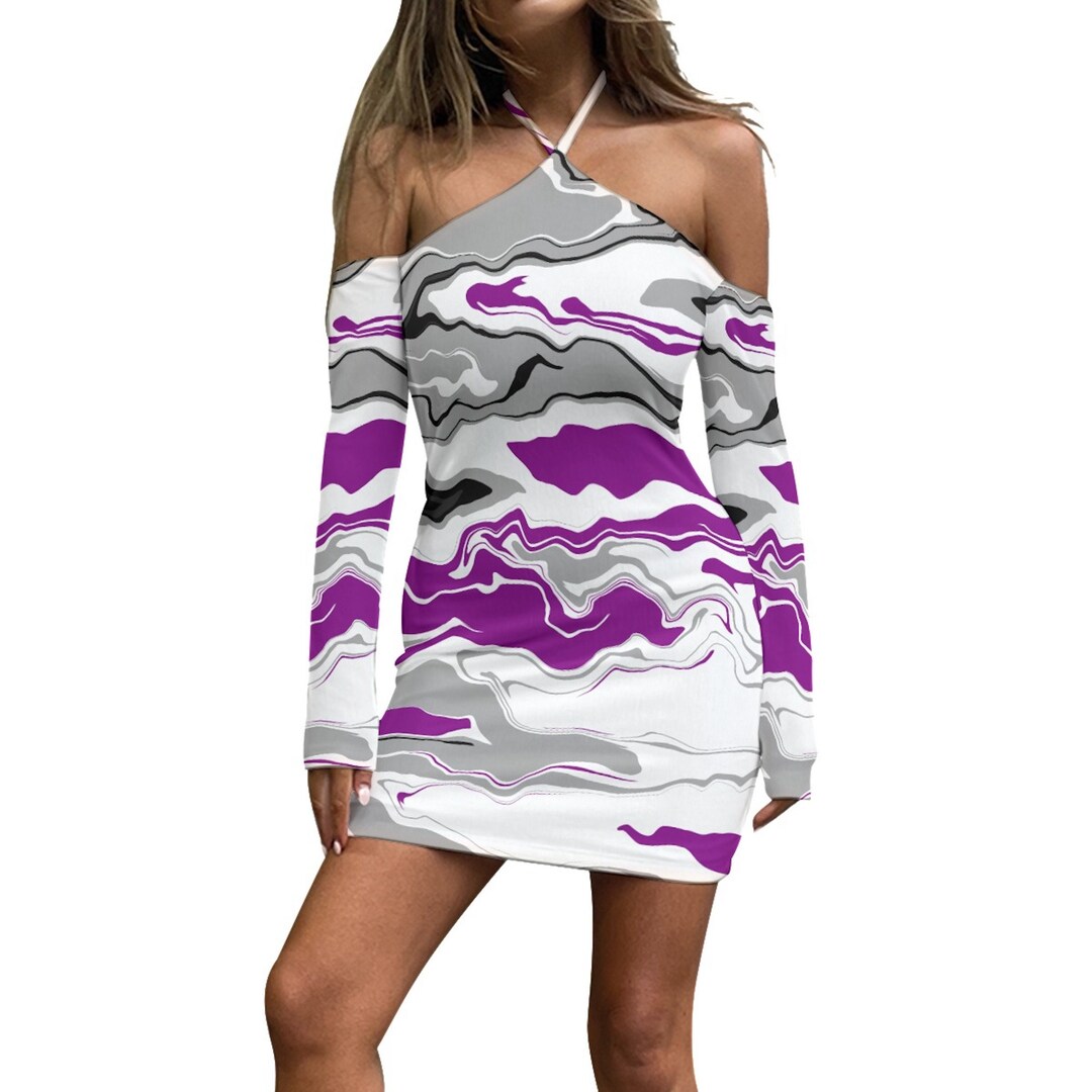Asexual Pride Halter Lace-up Dress Poured Paint Watercolors of Asexual ...