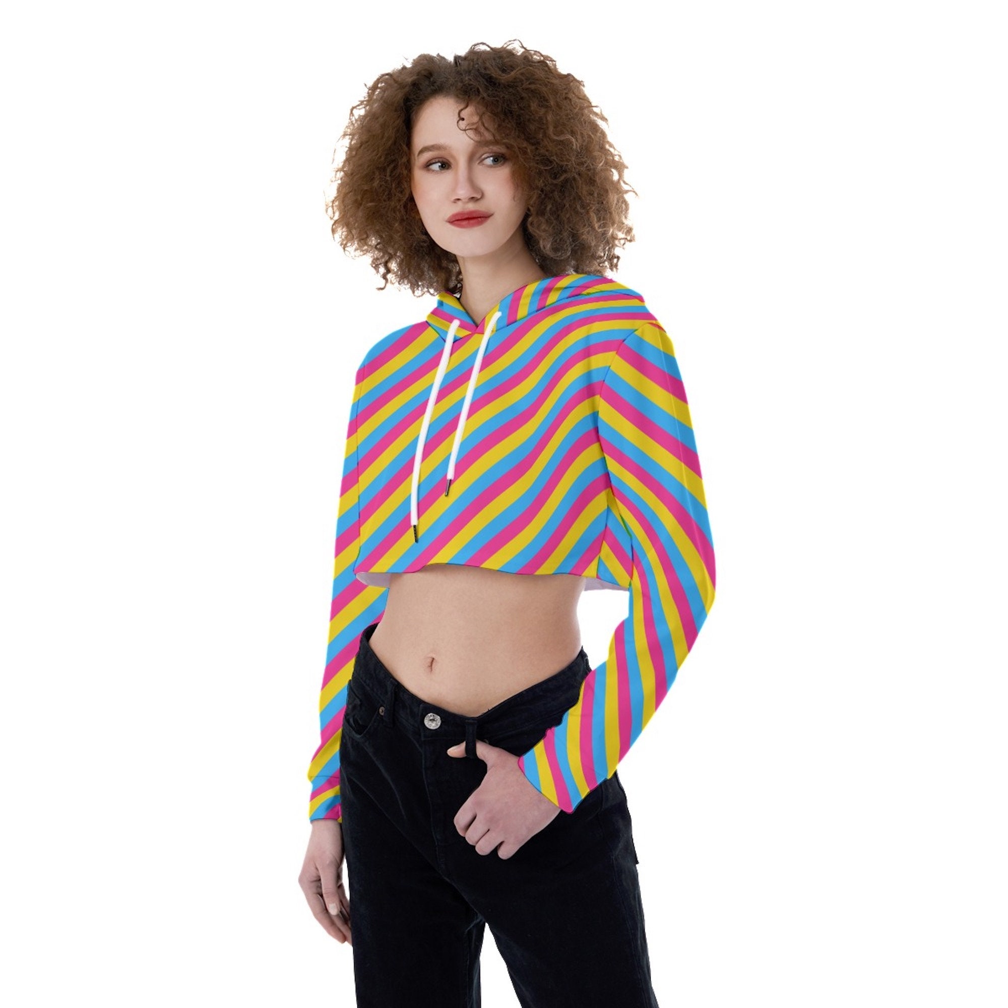 Pansexual Pride Crop Top Hoodie Pan Pride Flag Striped Design Sizes to ...