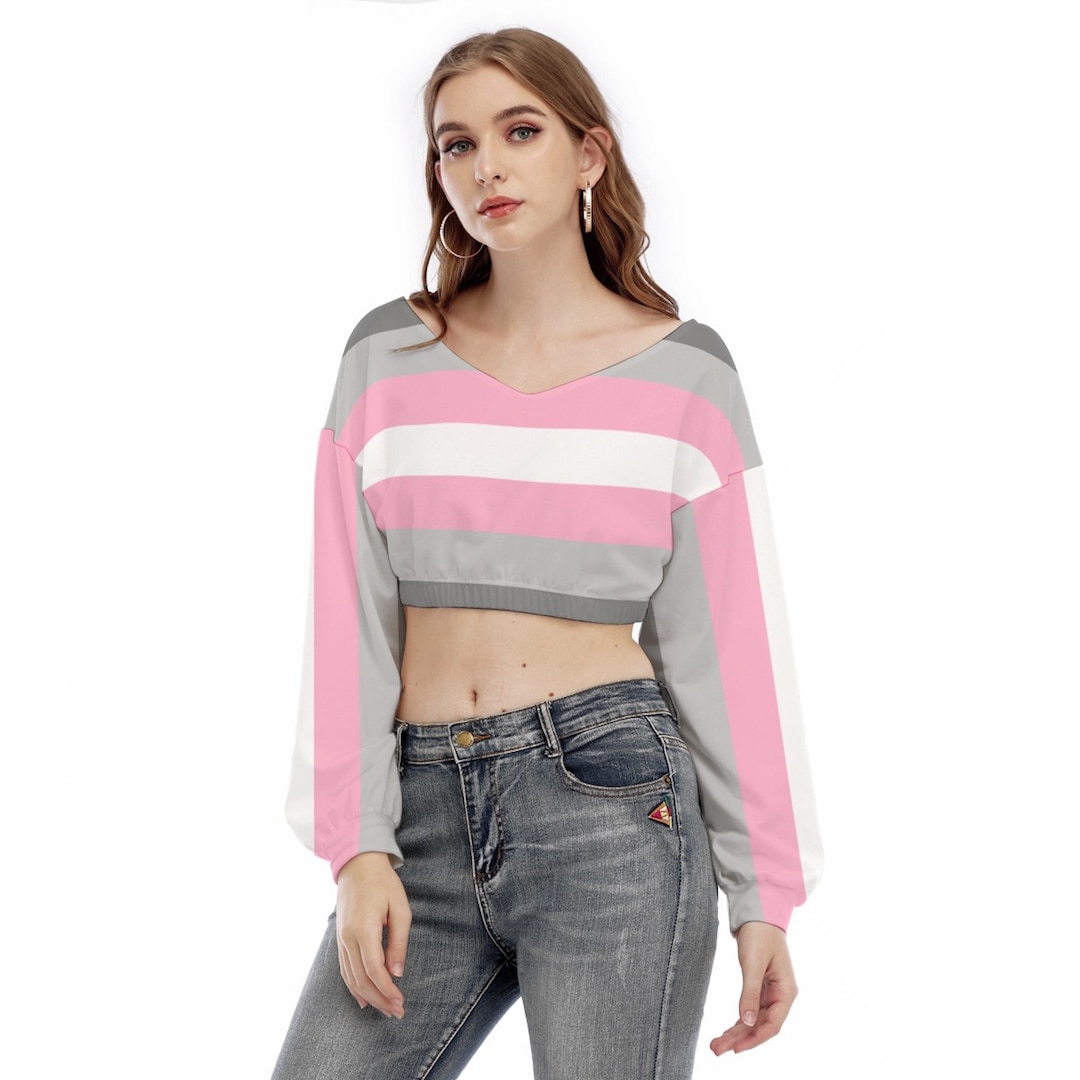 Demigirl Pride V-neck Long-sleeved Crop Top, Colors of Demigirl Flag ...